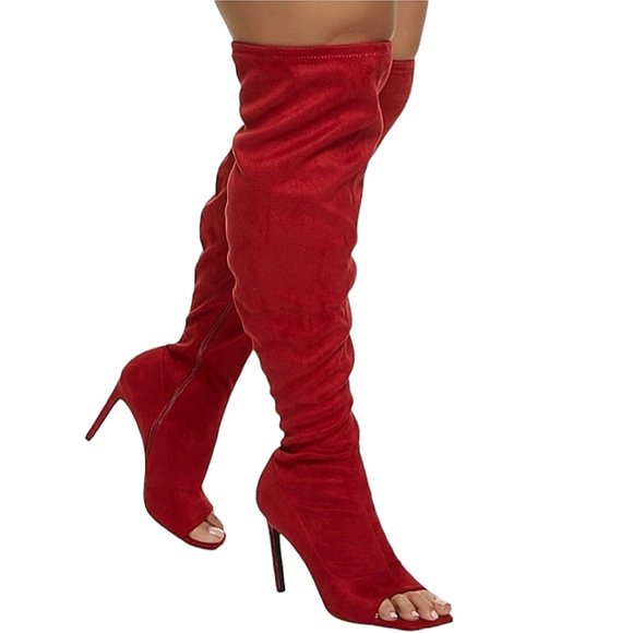 Rouge Helium | Shoes | Rouge Red Wide Calf Open Toe Over The Knee Boots ...